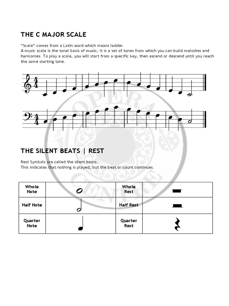The C Major Scale: Whole Note Whole Rest Half Note Half Rest | PDF