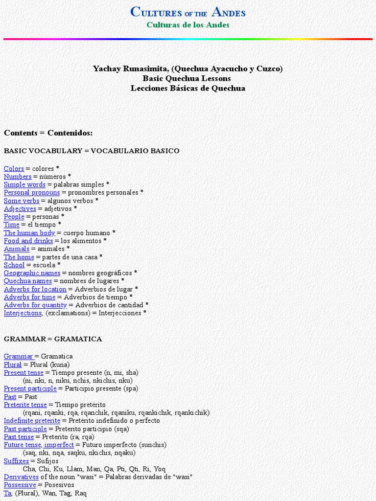 Quechua Lesson Index | PDF | Grammatical Tense | Morphology