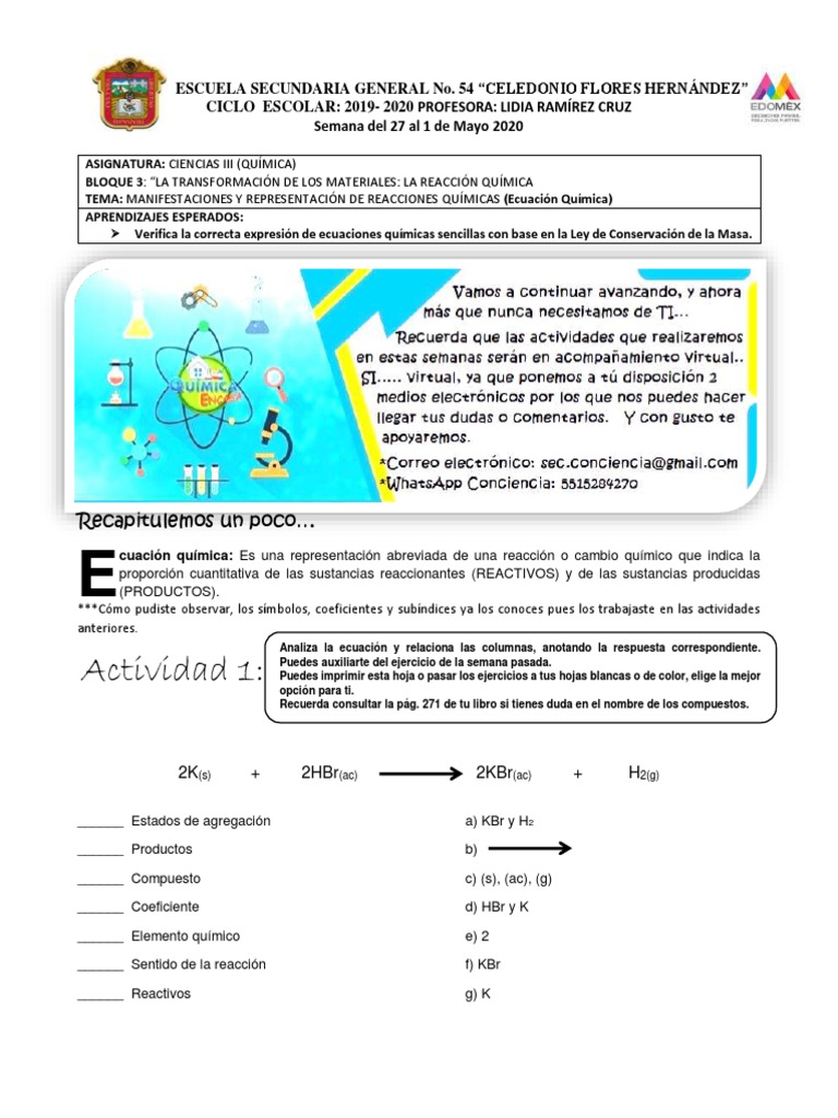 Actividades Ciencias 27-1 Mayo | Descargar gratis PDF | Reacciones ...