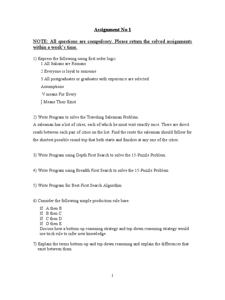 Logic and Search Algorithms Assignment | PDF | Algorithms And Data ...