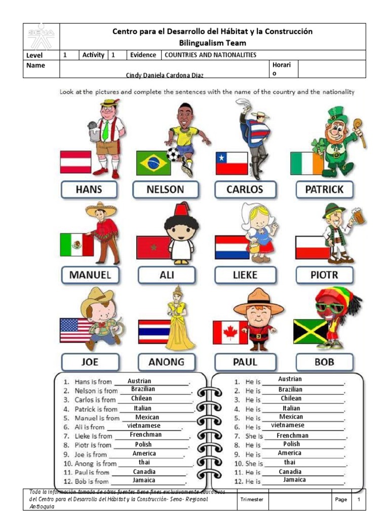 Countries and Nationalities Versión 2 | PDF