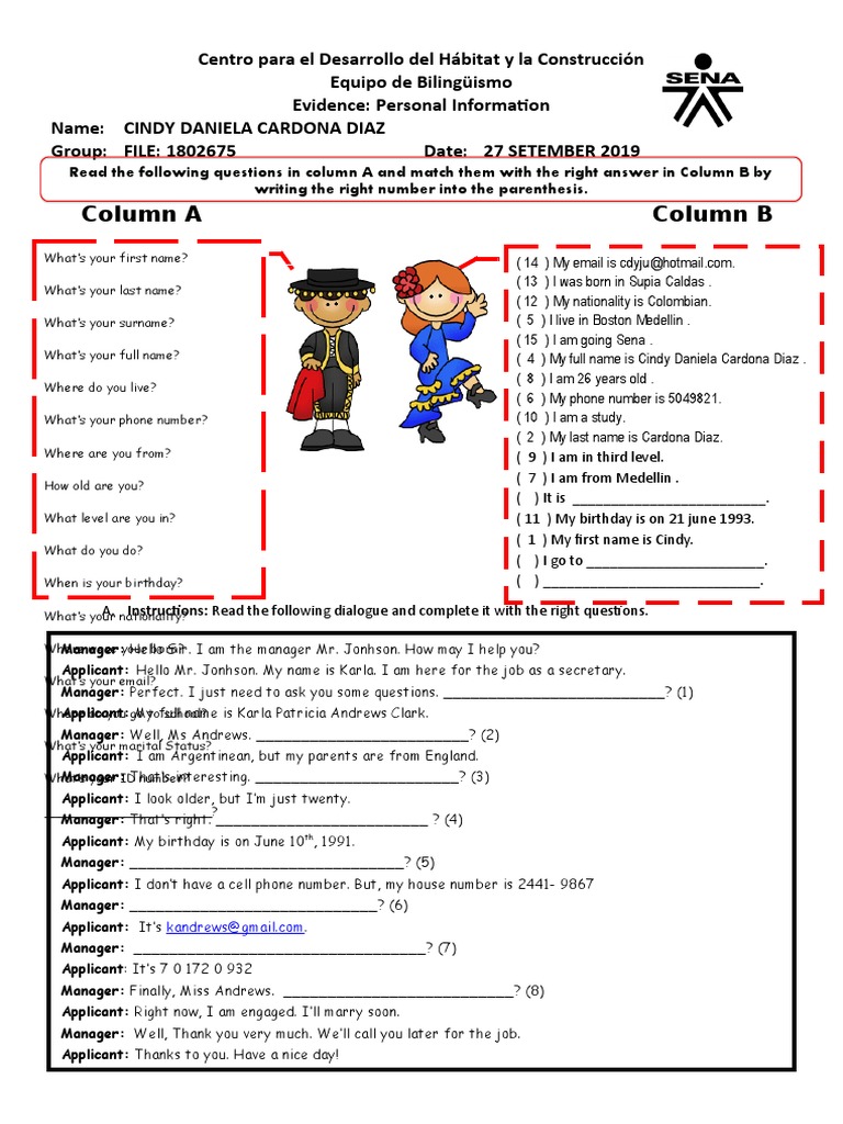 Personal Information Worksheet | PDF