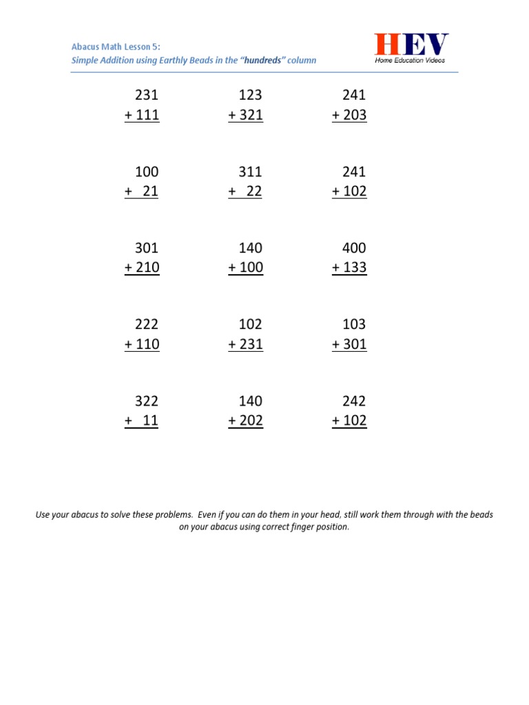 Abacus Addition for Beginners | PDF