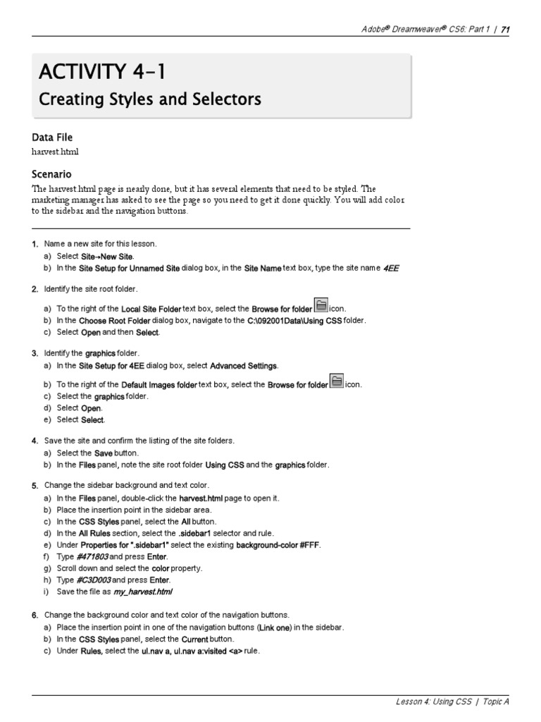 Activity 4-1: Creating Styles and Selectors | Download Free PDF ...