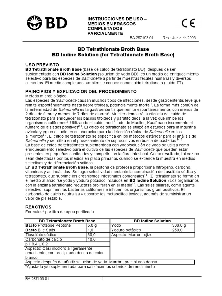 03 - BD Tetrathionate Broth Base | PDF | Salmonela | Patologia clinica
