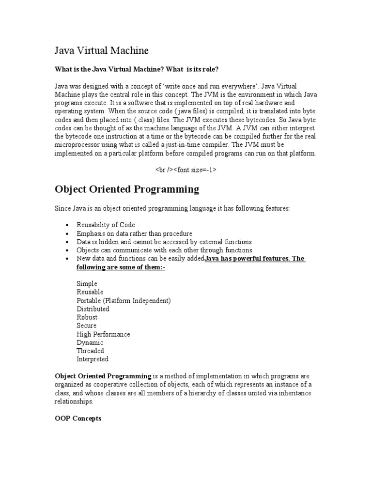 An In-Depth Look at the Java Virtual Machine, its Role, and Key Object-Oriented Programming ...