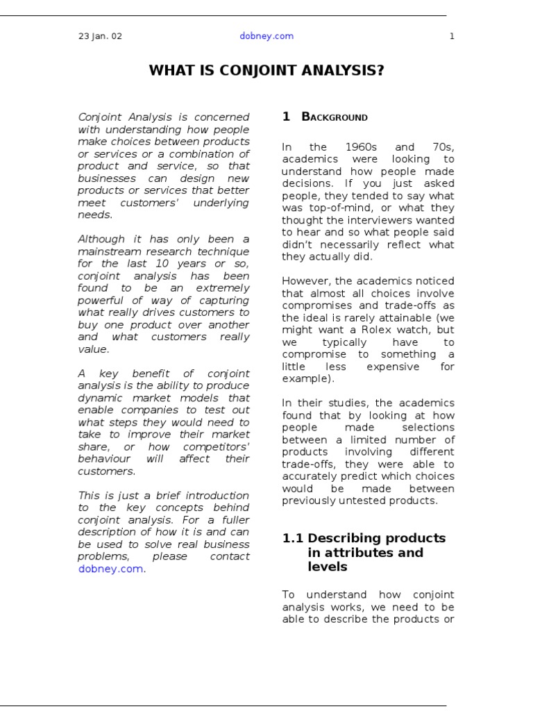 What Is Conjoint Analysis?: Ackground | PDF | Utility | Prices