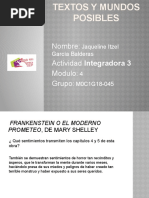 Actividad Integradora #3: Textos Y Mundos Posibles. | PDF | Mary Shelley | Frankenstein