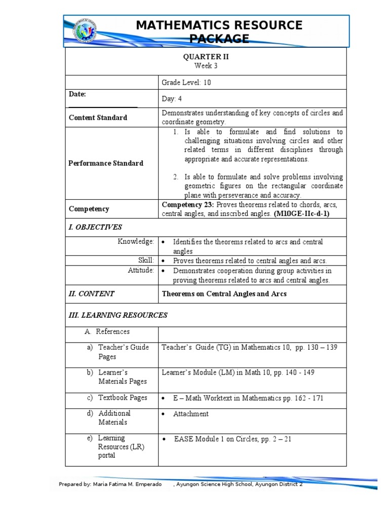 G10 DLP Q2 Week 3 Day 4 | PDF | Angle | Teaching Mathematics