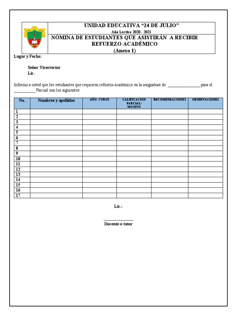 Formato Anexo 1 | PDF