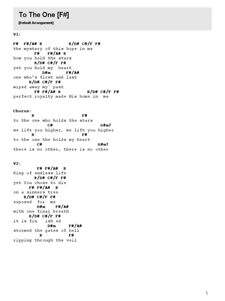To The One (F#) : V1: F# F#/A# B B/D# C#/F F# F# F#/A# B B/D# C#/F F# ...