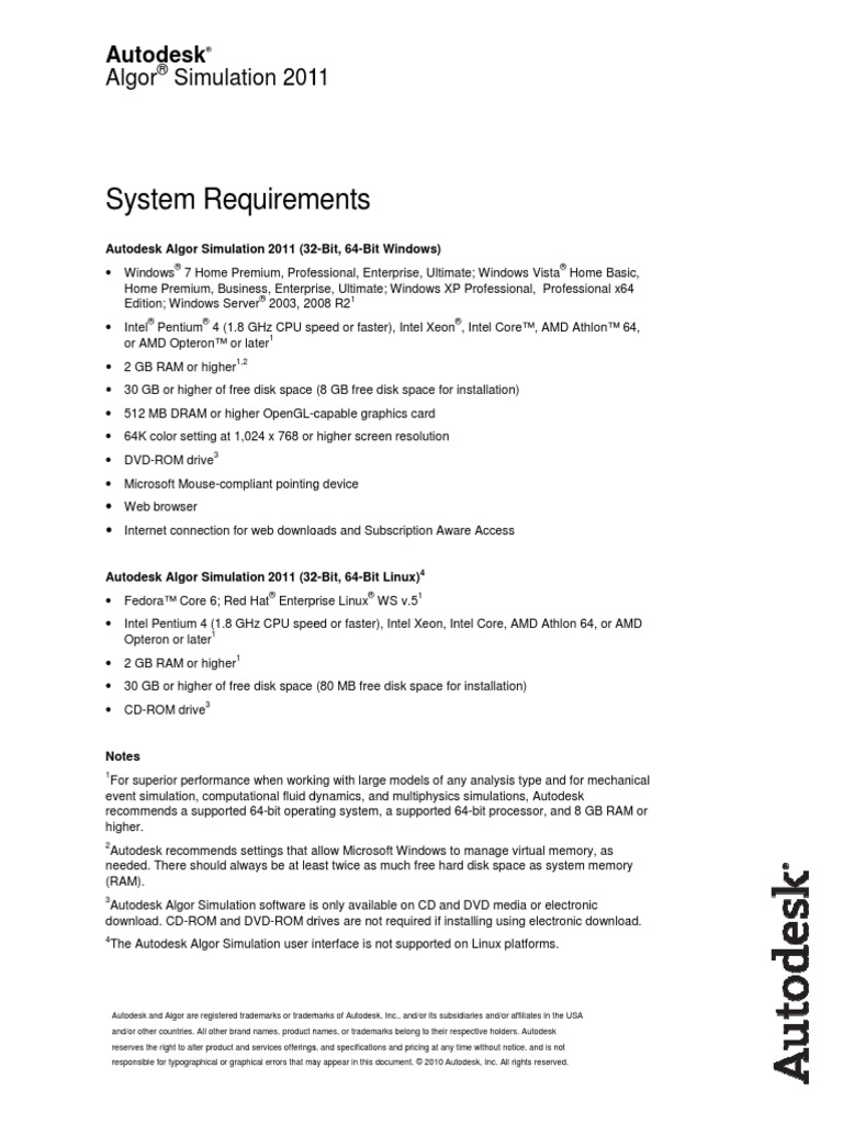 Autodesk Algor Simulation 2011 System Requirements | PDF | Software ...