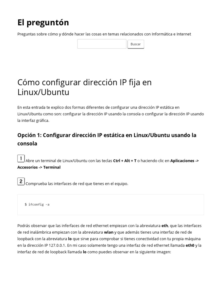 Cómo Configurar Dirección IP Fija en Linux - Ubuntu | PDF | Dirección ...