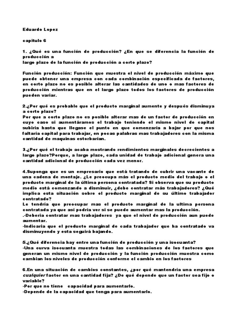 Cap 6 y 7 Pindyck Respuestas | PDF | Costo marginal | Costo