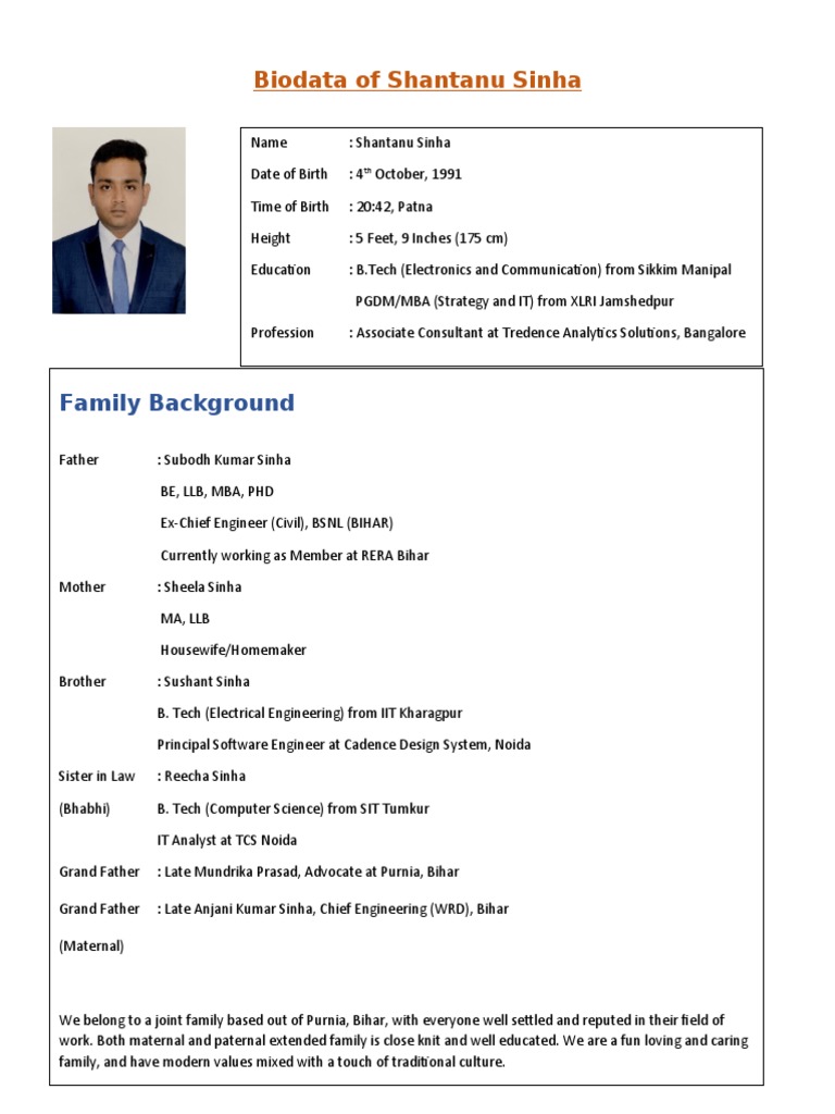 Biodata of Shantanu Sinha | PDF