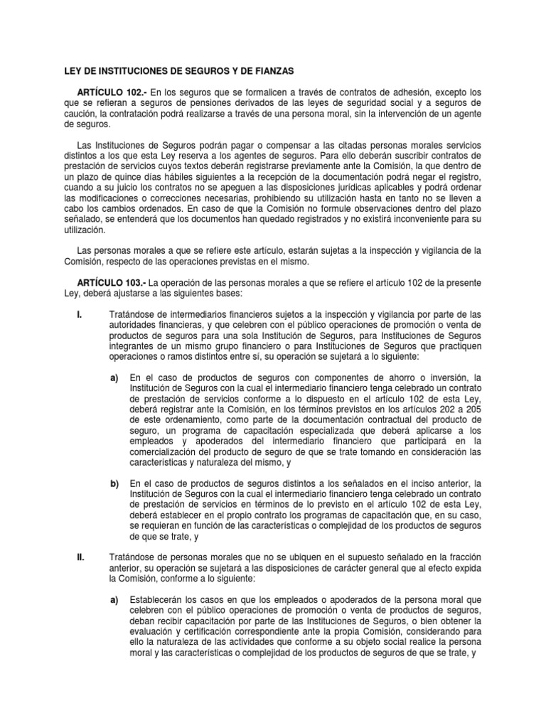 Ley de Instituciones de Seguros y de Fianzas PDF | PDF | Póliza de seguros | Seguro
