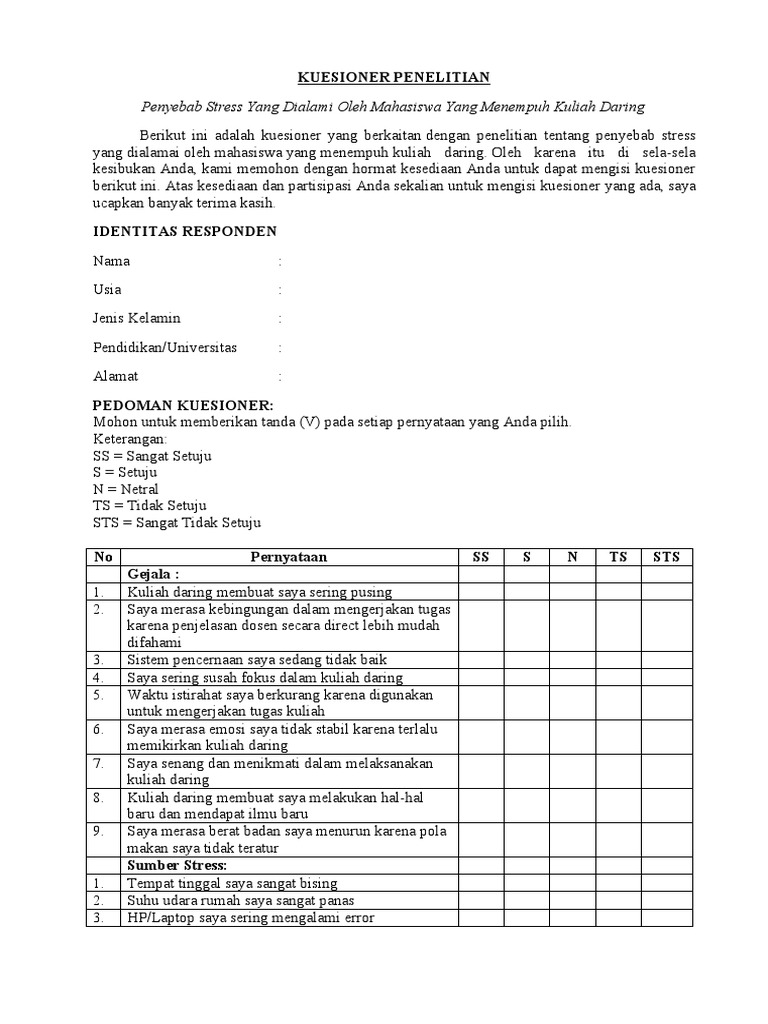 Kuesioner Stress 032 | PDF