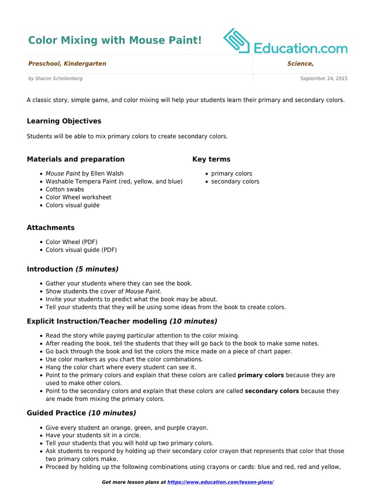 Color Mixing With Mouse Paint!: Learning Objectives | PDF | Color | Green