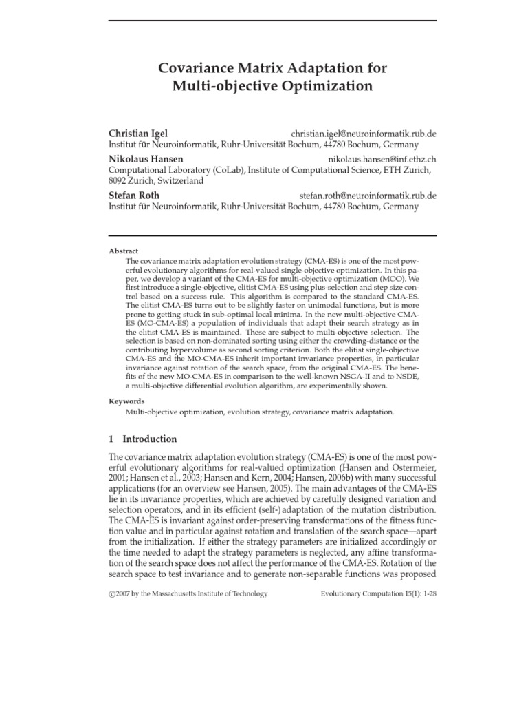 CMA-ES For Multi-Objective Optimization | PDF | Mathematical Optimization | Applied Mathematics