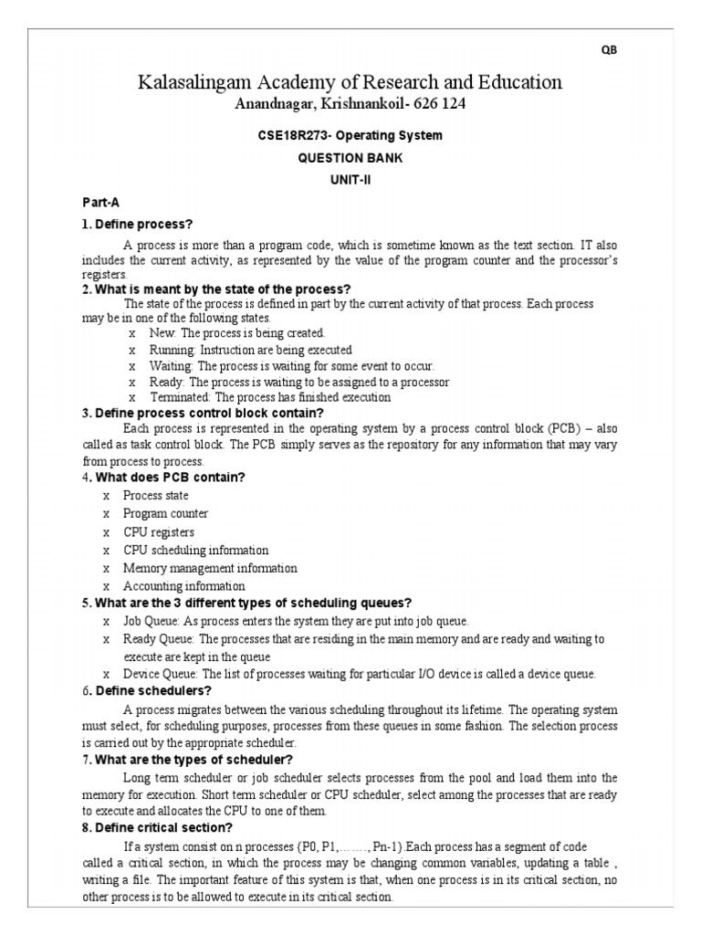 OS - 2mark and 16 Marks (Unit-II) | PDF | Process (Computing) | Scheduling (Computing)