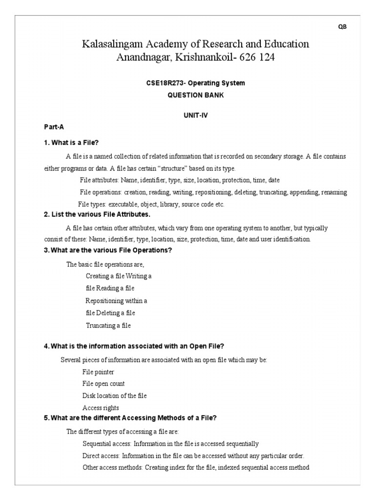 OS - 2mark and 16 Mark (Unit-IV) | PDF | Computer File | File System