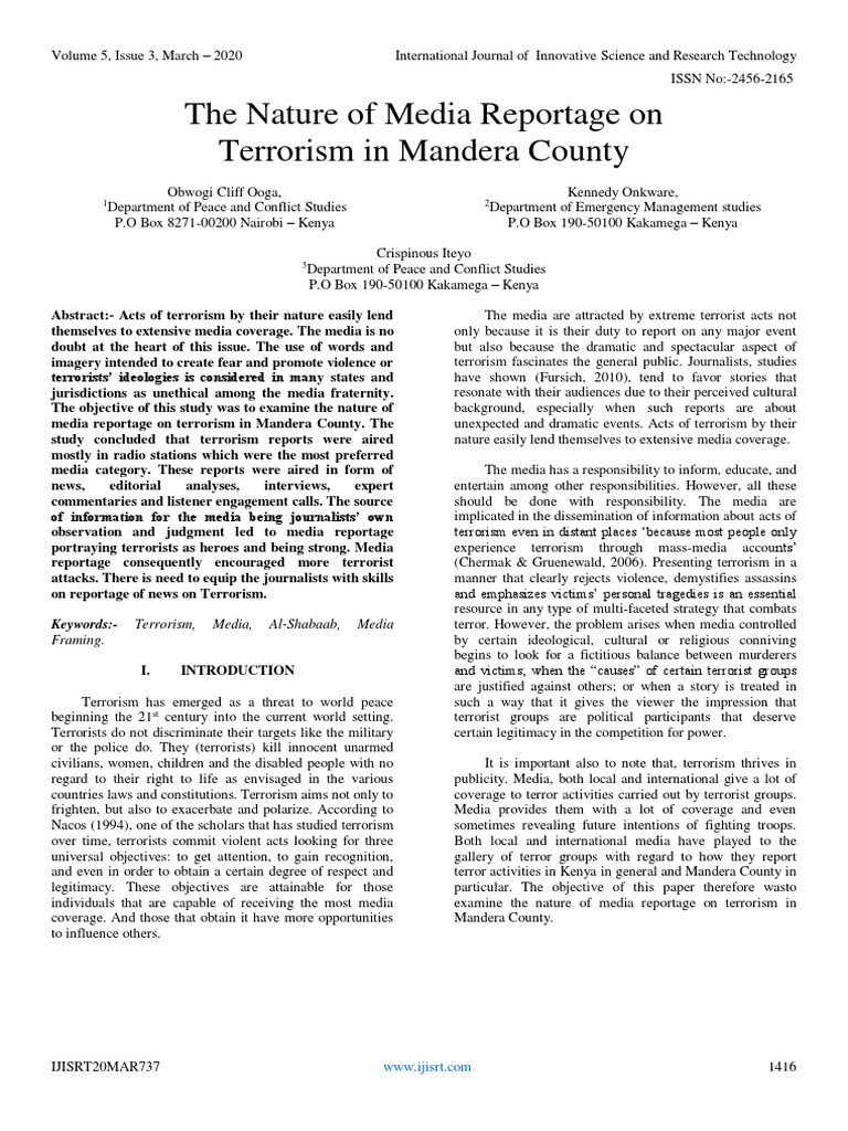 Media's Role in Mandera Terrorism | PDF | Social Science | History