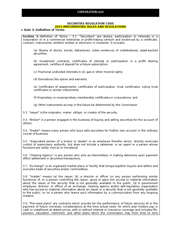 Notes On SECURITIES REGULATION CODE | PDF | Securities (Finance ...