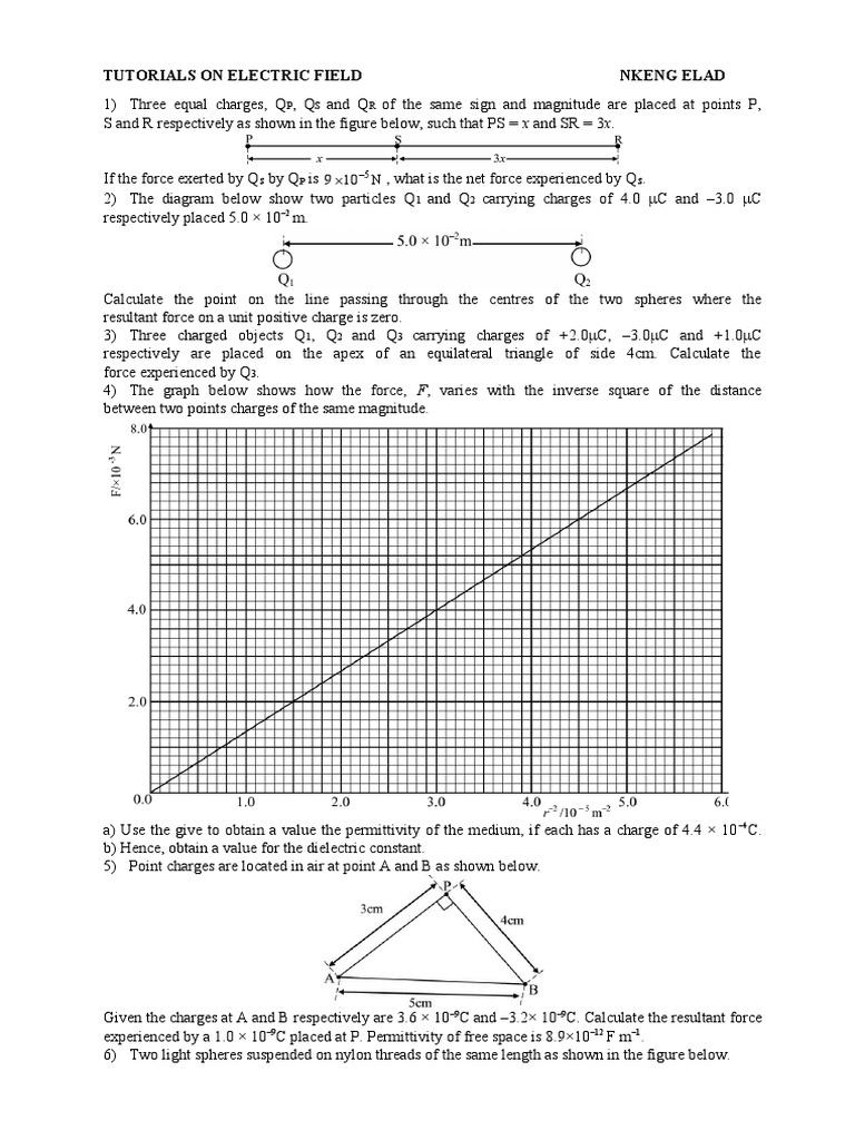 Tutorials On Electric Field | PDF | Electric Field | Force