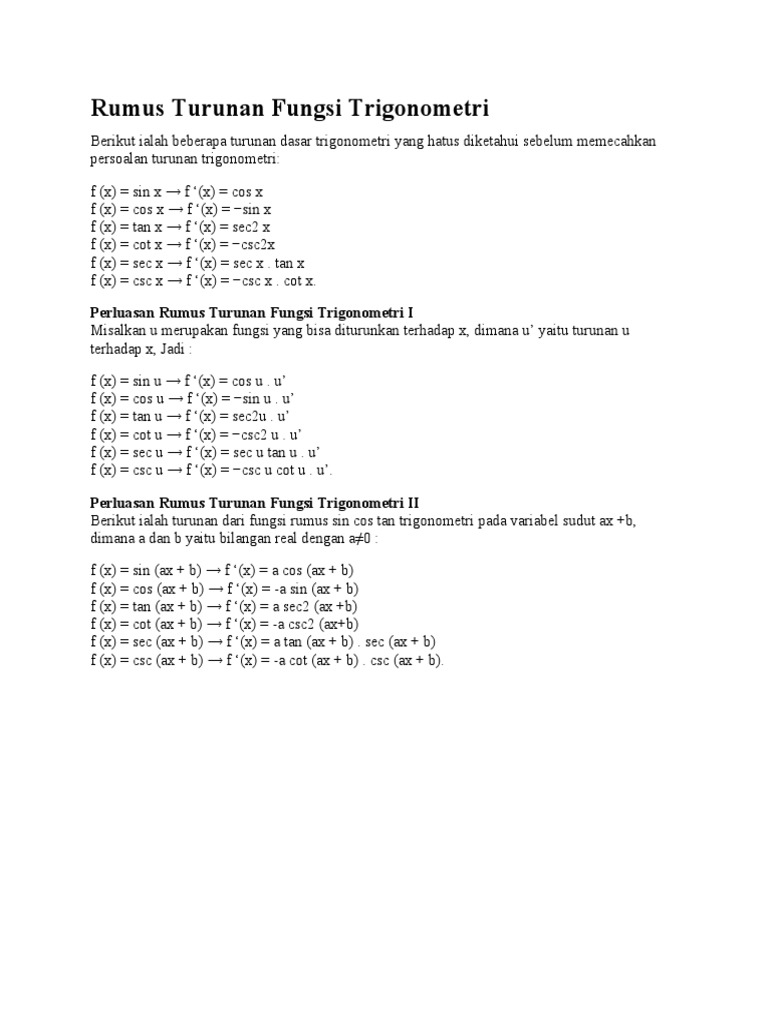 Rumus Turunan Fungsi Trigonometri | PDF