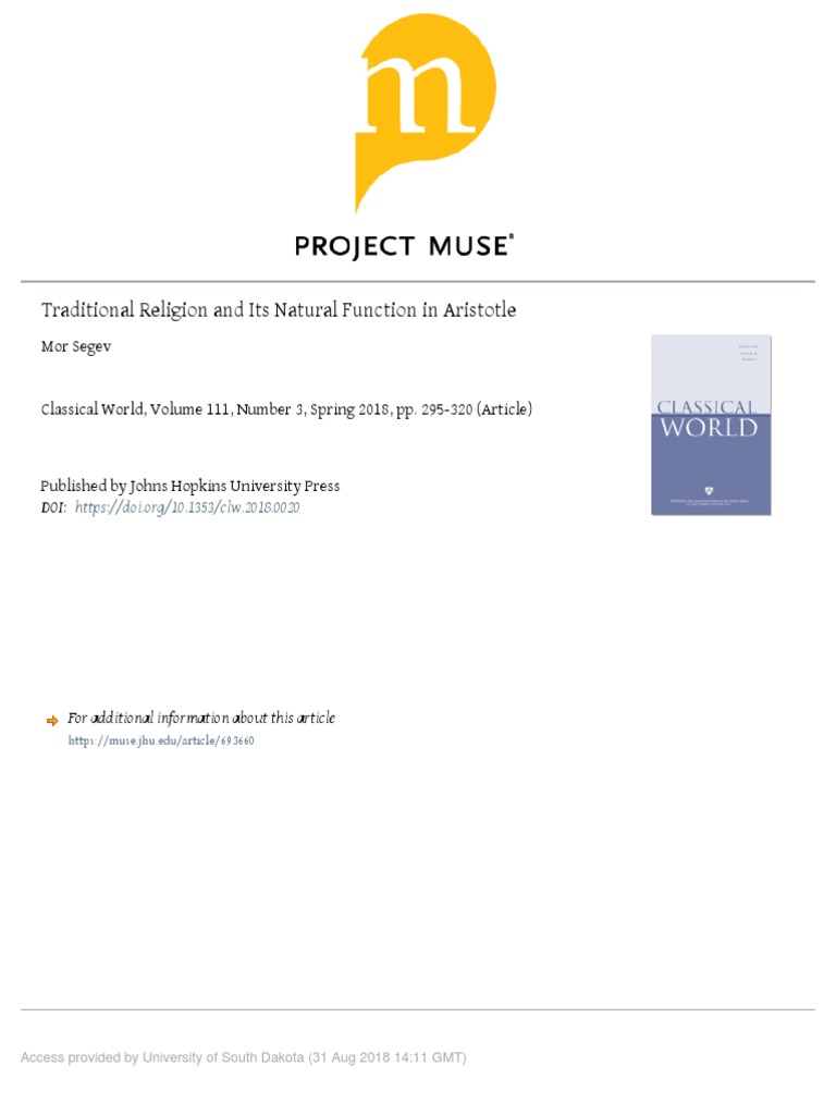 Traditional Religion and Its Natural Function in Aristotle | PDF | God ...