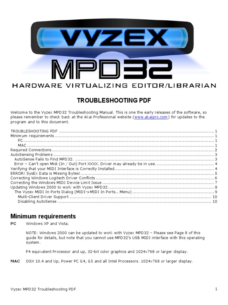 Vyzex MPD32 Troubleshooting | PDF | Device Driver | Microsoft Windows