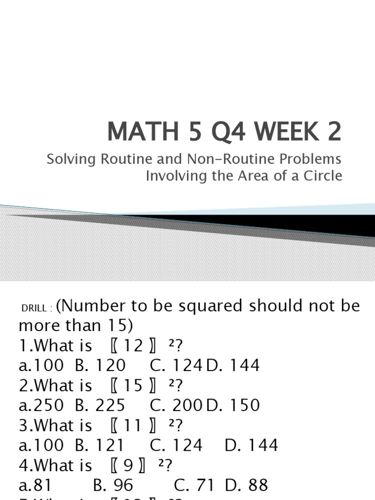 Math 5 Q4 Week 2: Solving Routine and Non-Routine Problems Involving ...