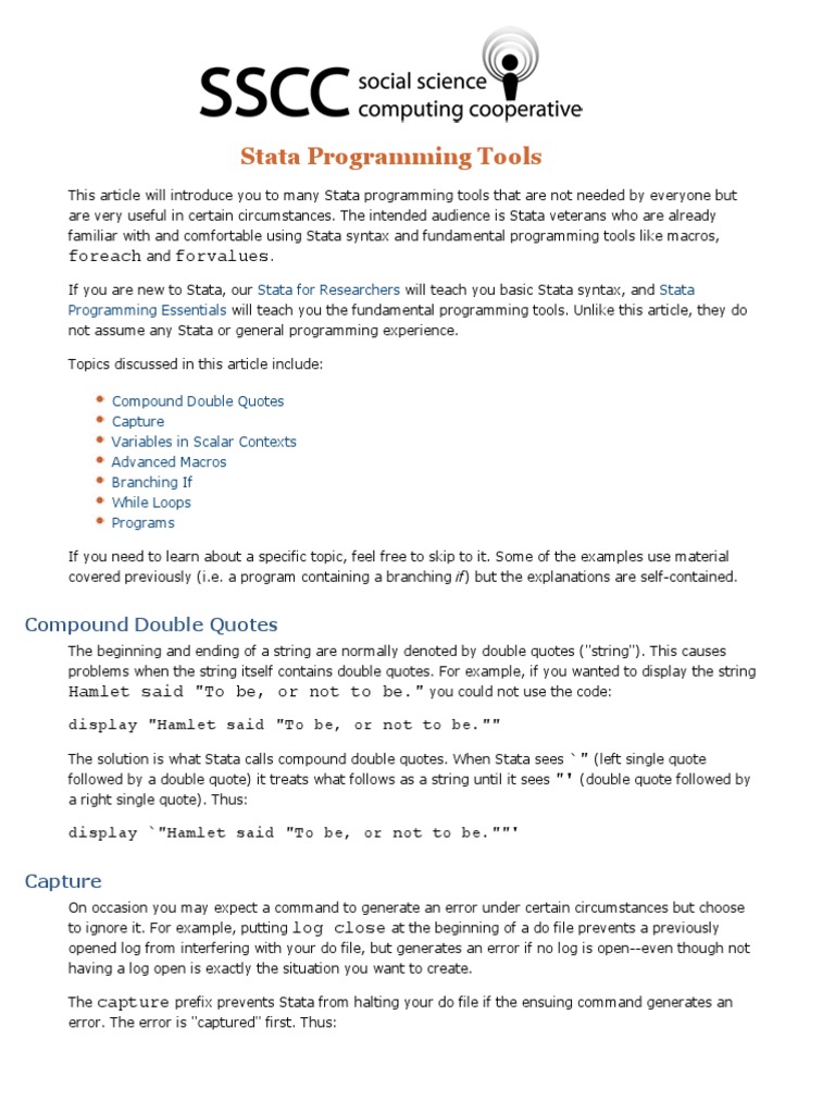 Stata Programming Tools Pdf Variable Computer Science Control Flow 2989