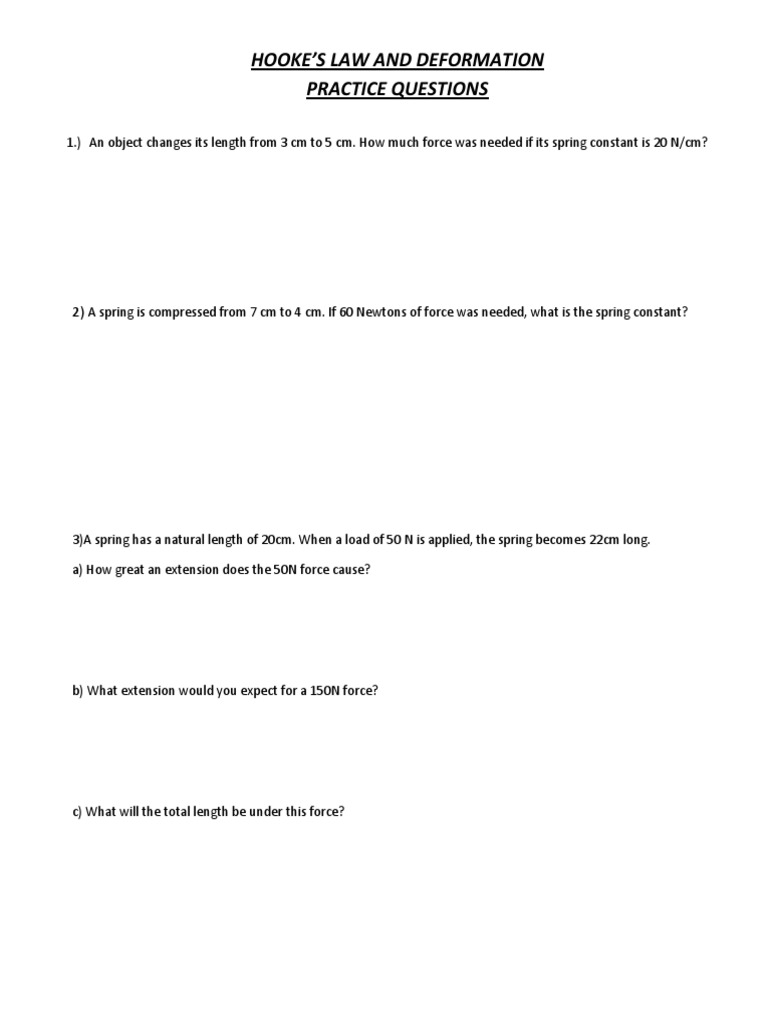 Hooke's Law Practice Questions PDF | PDF