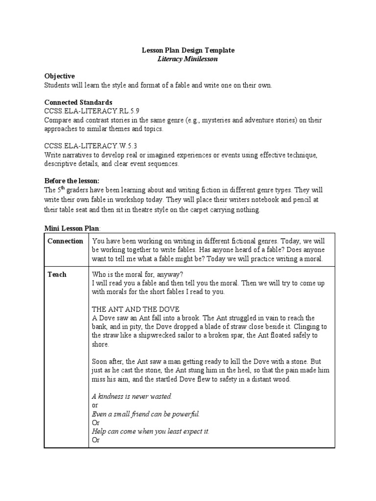 Fable Minilesson 3part | PDF | Fable | Lesson Plan