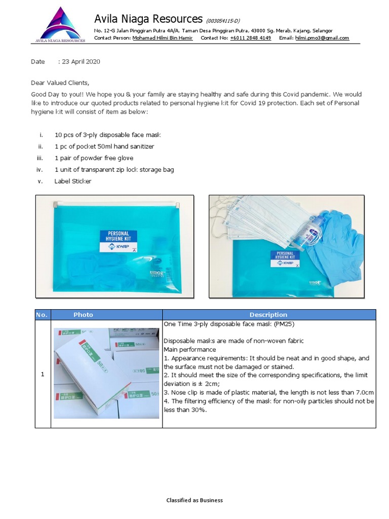 Personal Hygiene Kit Product Details PDF | PDF | Materials | Nature