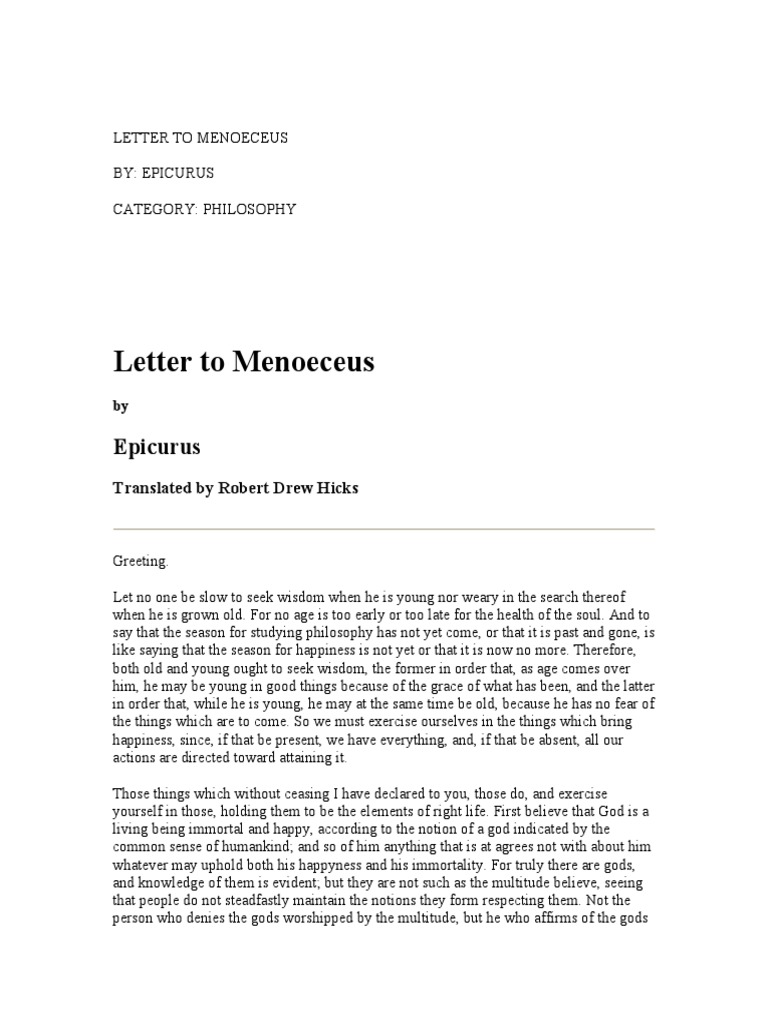 Epicurus Letter To Menoeceus PDF | Download Free PDF | Nothing | Evil