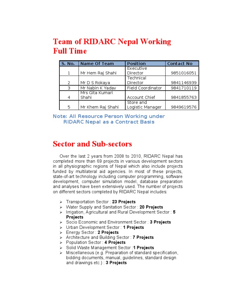 RIDARC Nepal Team Overview and Projects | PDF | Science & Mathematics