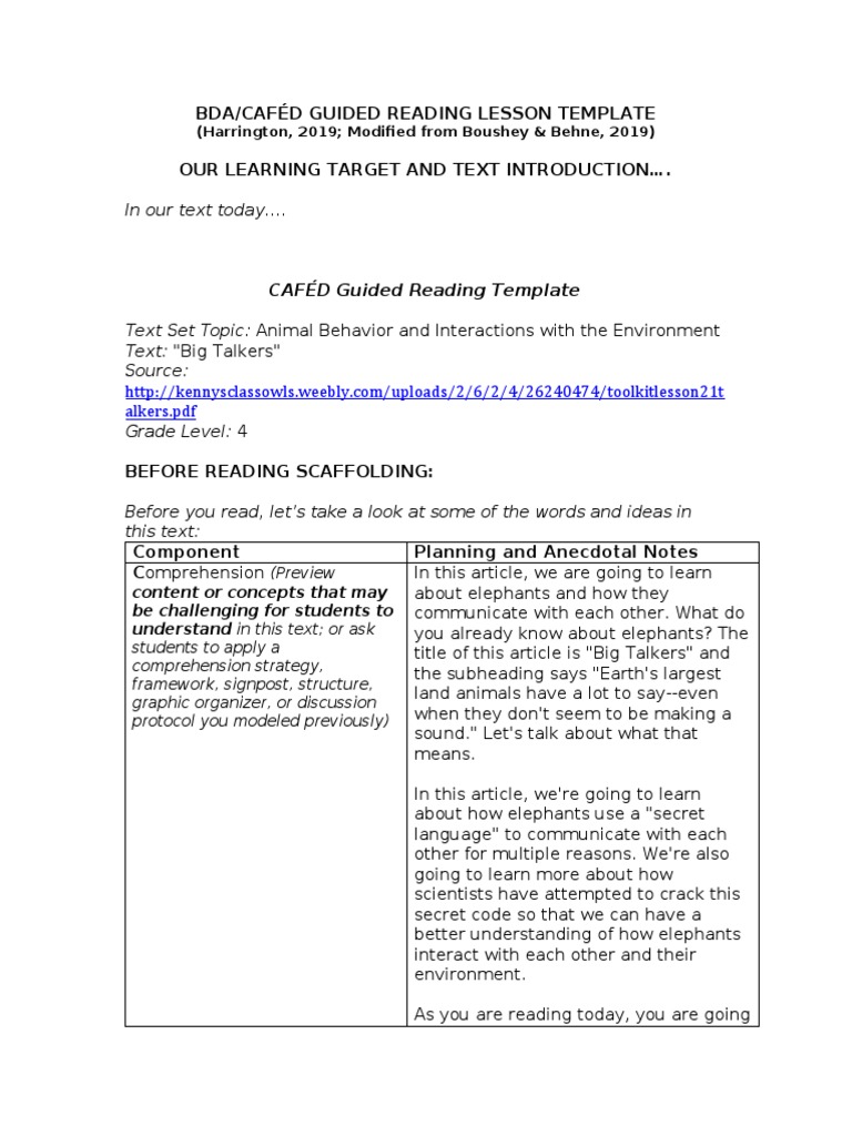 Scaffolded Reading Lesson Plan | PDF | Reading Comprehension ...