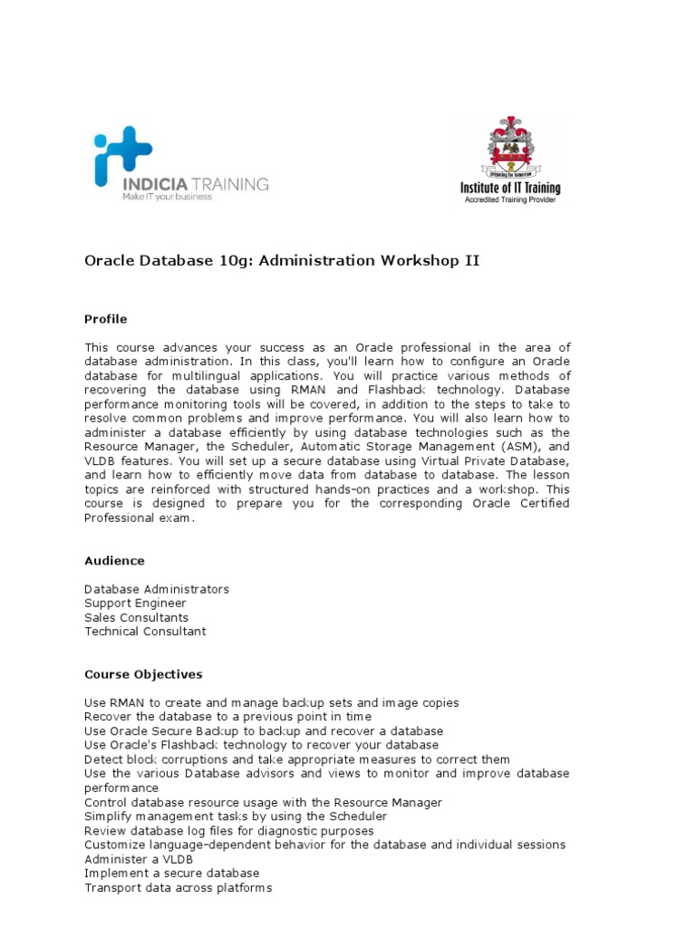 Oracle 10g Database Admin Course | PDF | Backup | Databases