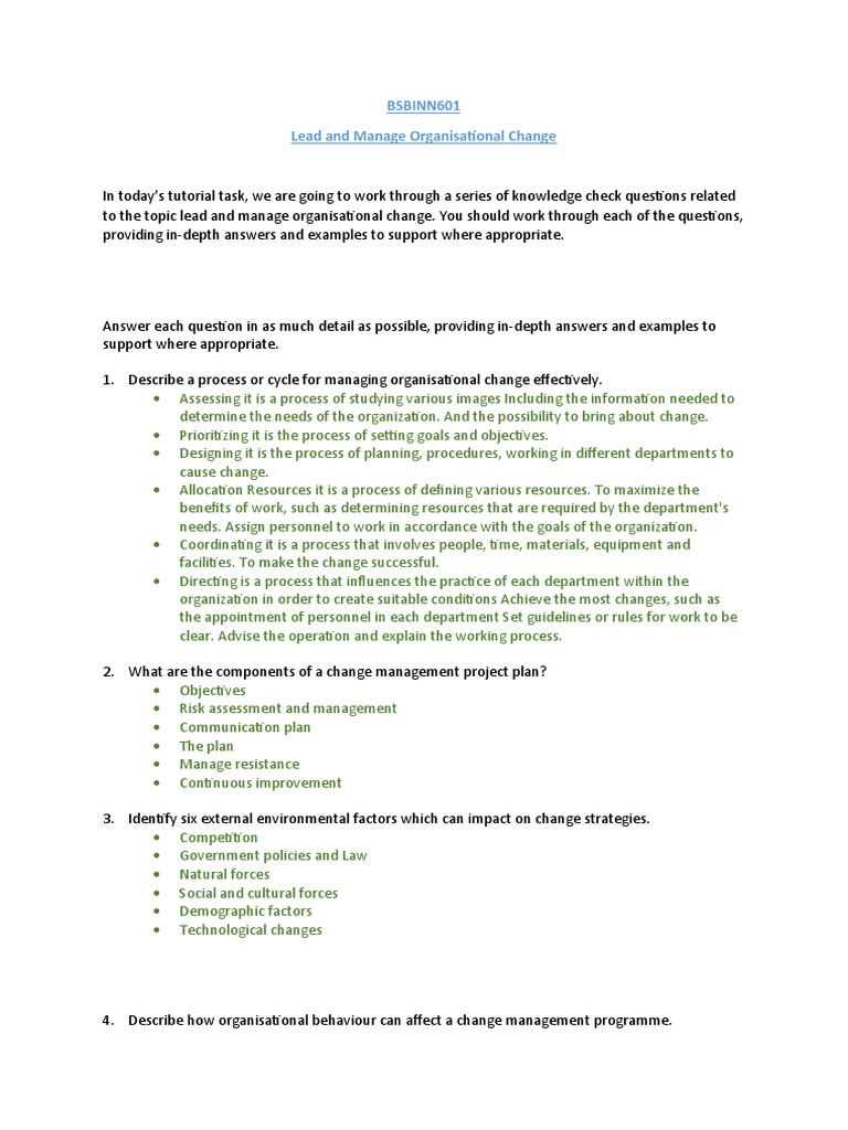 Thanyaporn Lohitya BSBINN601 Task 1 | PDF | Organizational Behavior | Change Management