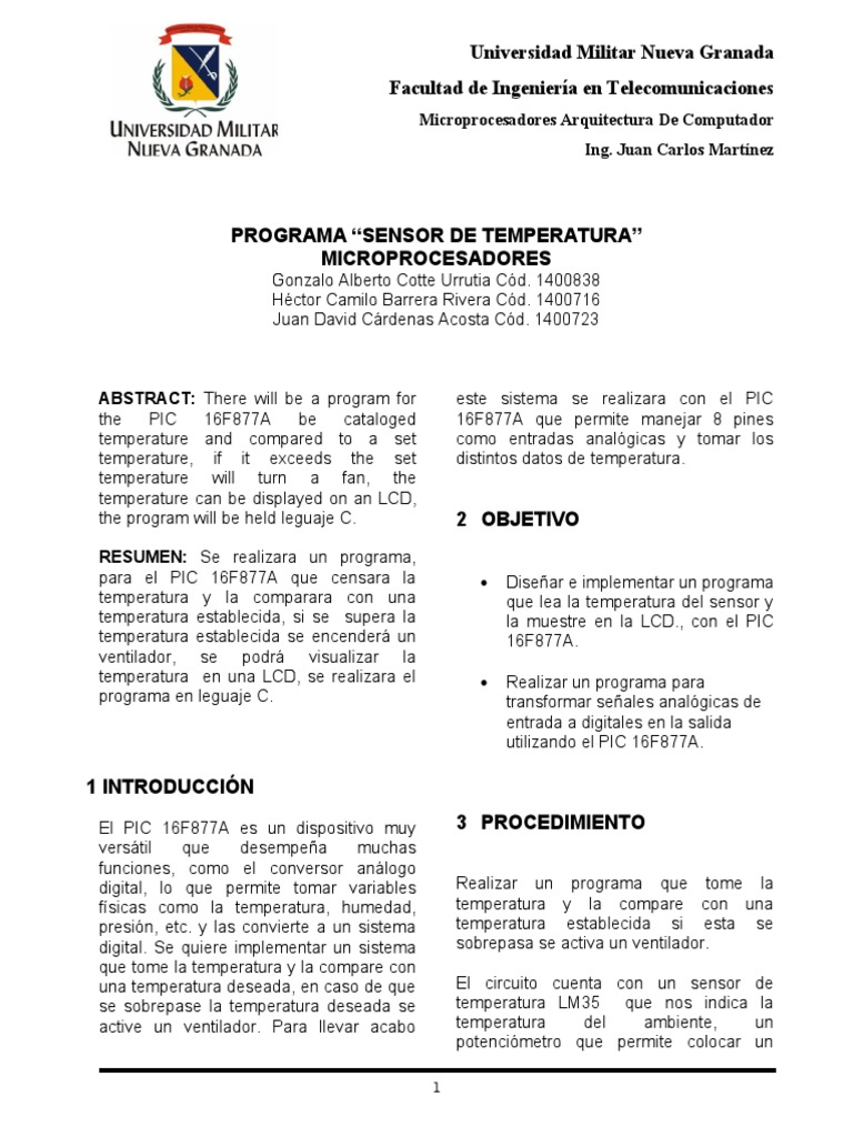 Informe Sensor de Temperatura | PDF | Sensor | Microprocesador