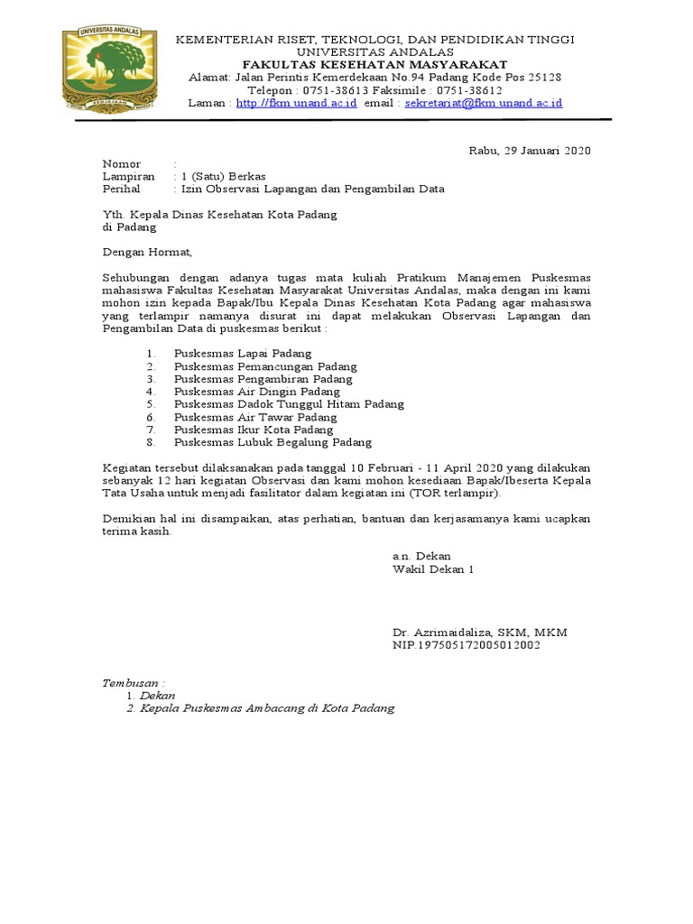 Format Surat Izin Ke Puskesmas Dan Dinkes Pdf