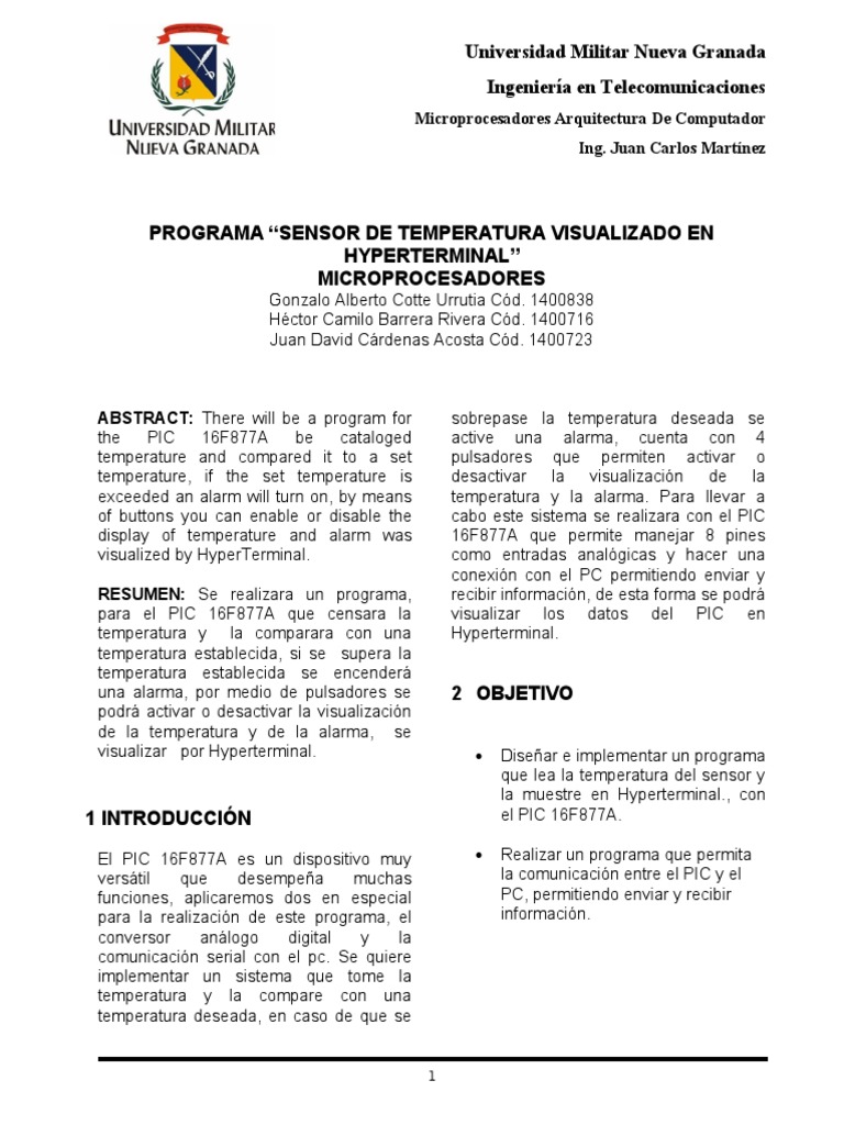 Informe Sensor de Temperatura Hyperterminal | PDF | Tecnología digital | Informática