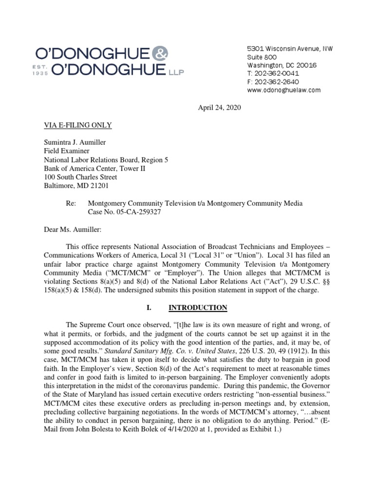 NABET-CWA Local 31 ULP Position Statement (Signed) | PDF | National ...