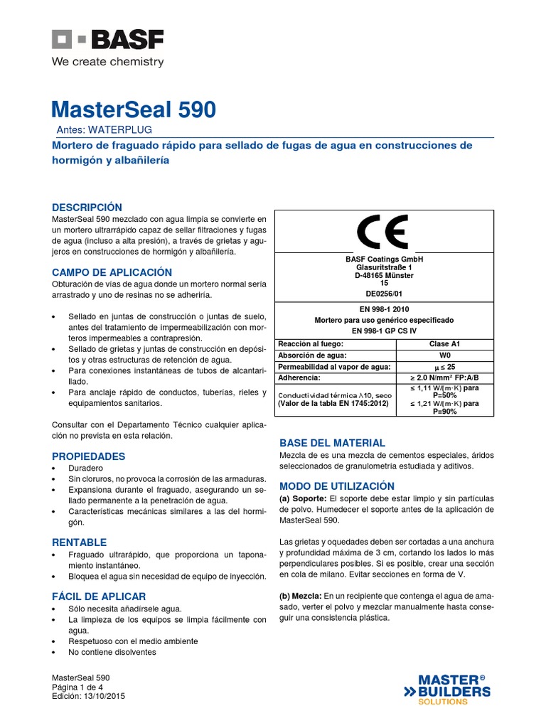 Basf Masterseal 590 PDF | PDF | Hormigón | Agua