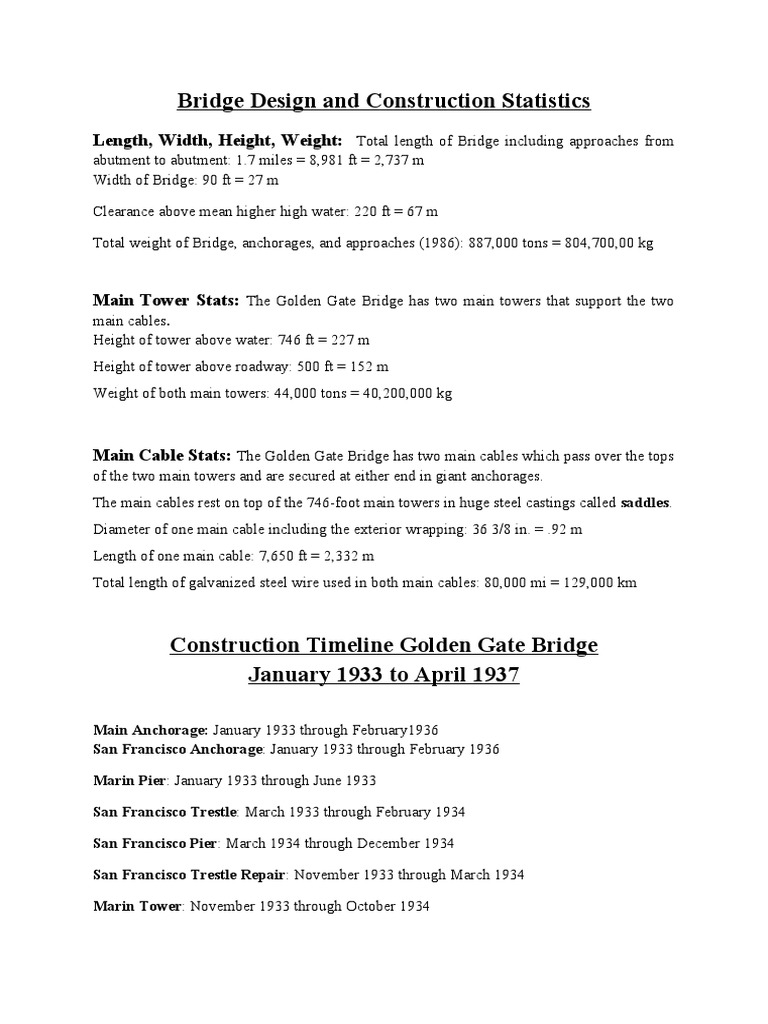 Bridge Design and Construction Statistics: Length, Width, Height ...