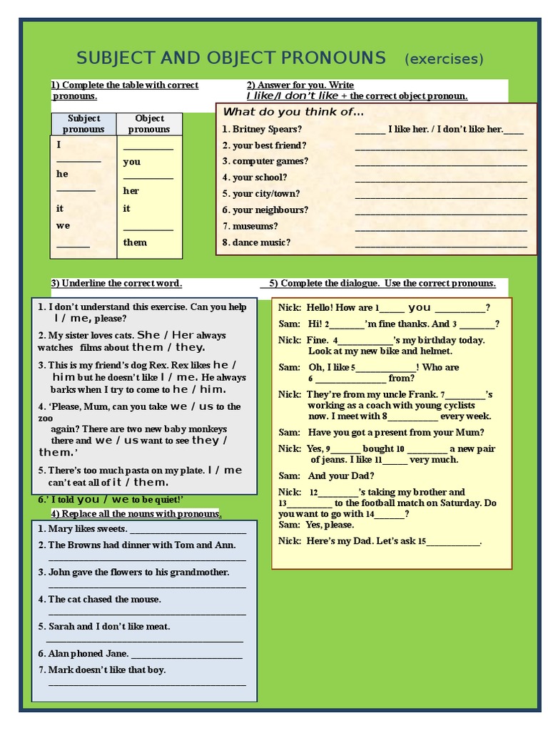 Pronoun Exercises and Practice | PDF | Grammar | Linguistic Morphology