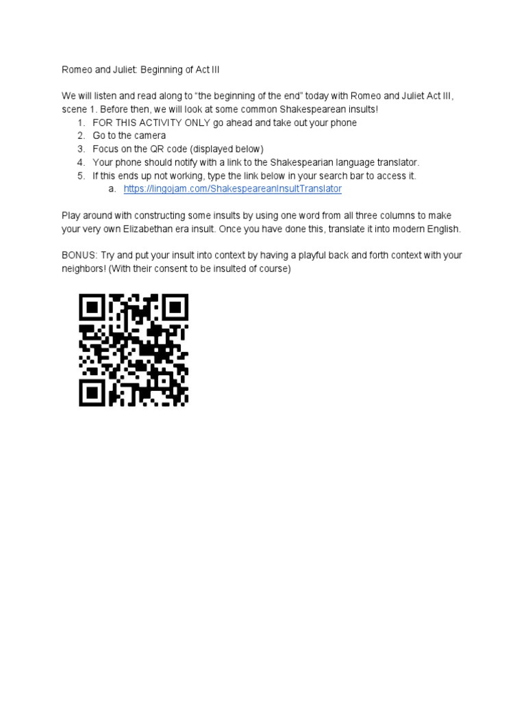 Shakespeare Insult Generator | PDF
