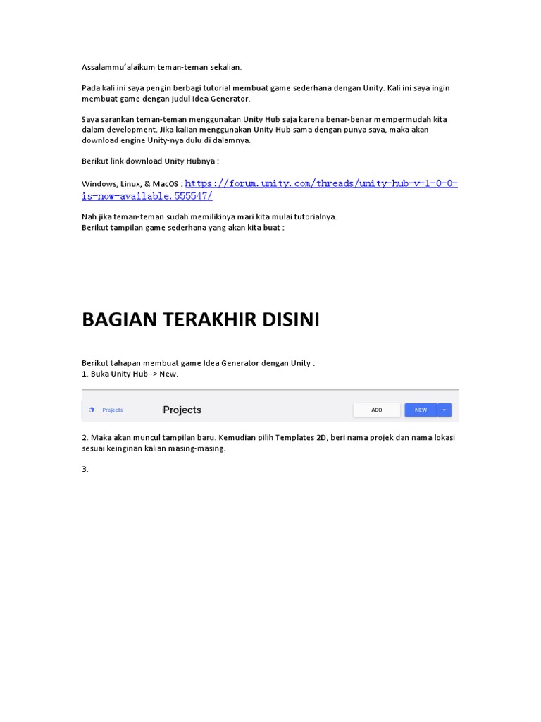 Tutorial Membuat Game 2D Sederhana Dengan Unity | PDF